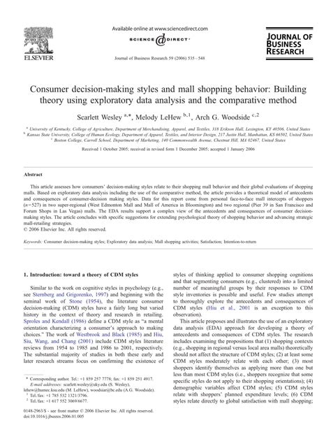 Pdf Consumer Decision Making Styles And Mall Shopping Behavior