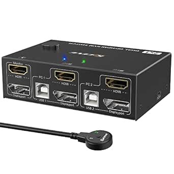 KCEVE DP HDMI KVM Switch For Computers Monitors Dual Displayport USB Switcher Supports