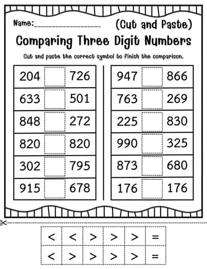 Comparing Three Digits Numbers Worksheets Greater Than Less Than Or Equal