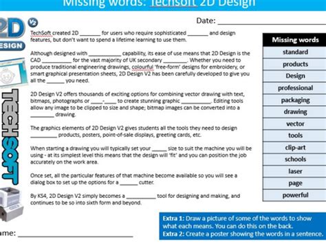 Techsoft 2d Design Missing Words Cloze Technology Starter Keywords Activity Keywords Ks3 Gcse