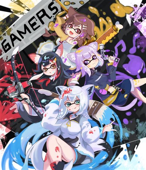 Inkling Shirakami Fubuki Nekomata Okayu Inugami Korone And Ookami