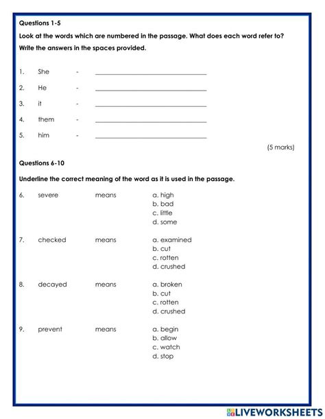 English Revision Exercise Week 13 Online Exercise For Live Worksheets