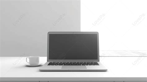 흰색 벽을 배경으로 정면에서 본 작업대 위의 노트북 3d 렌더링 감시 장치 배경 작업 3d 배경 직장 배경 이미지 Hd 감시 장치 작업 3d 직장 배경 사진 무료