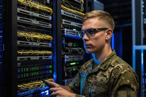 Serviceman Doing Server Hub Management Premium Ai Generated Image