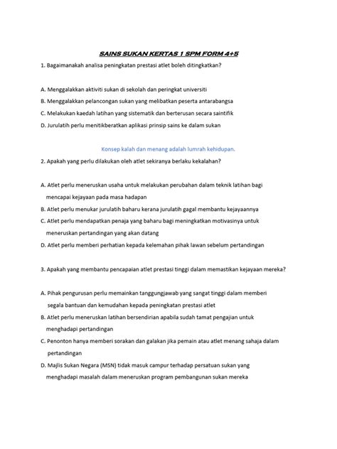 Sains Sukan Spm Form 45 Kertas 1 Pdf