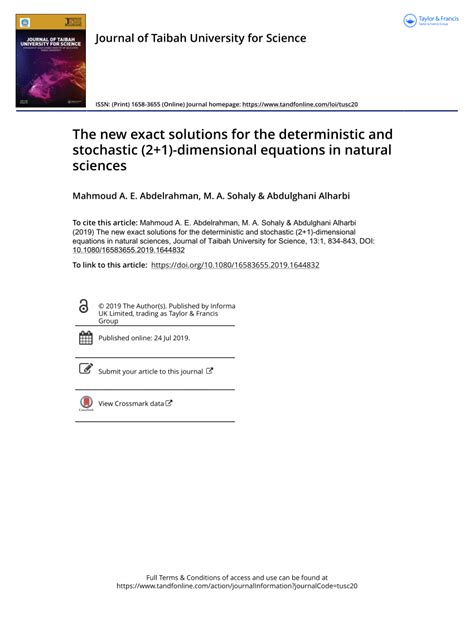 Pdf The New Exact Solutions For The Deterministic And Stochastic 21 Dimensional Equations