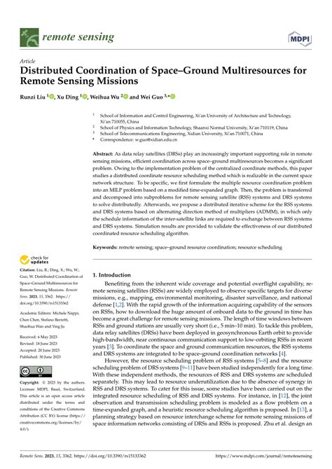 Pdf Distributed Coordination Of Spaceground Multiresources For Remote Sensing Missions