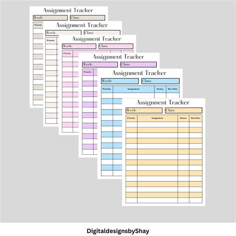 Digital Assignment Tracker Printable Assignment Tracker Homework