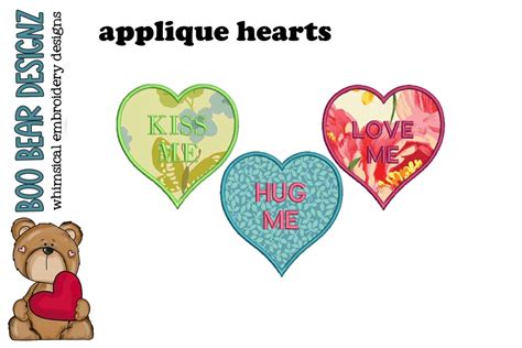 Three Candy Hearts Applique Design Etsy