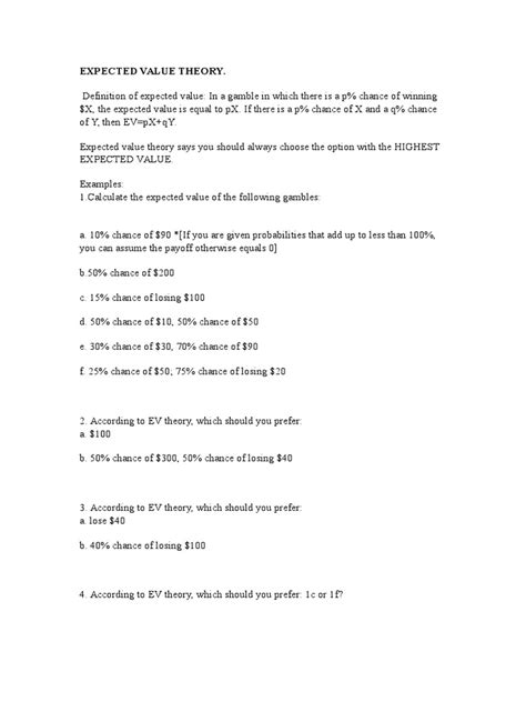 Expected Value Theory Pdf Utility Expected Value