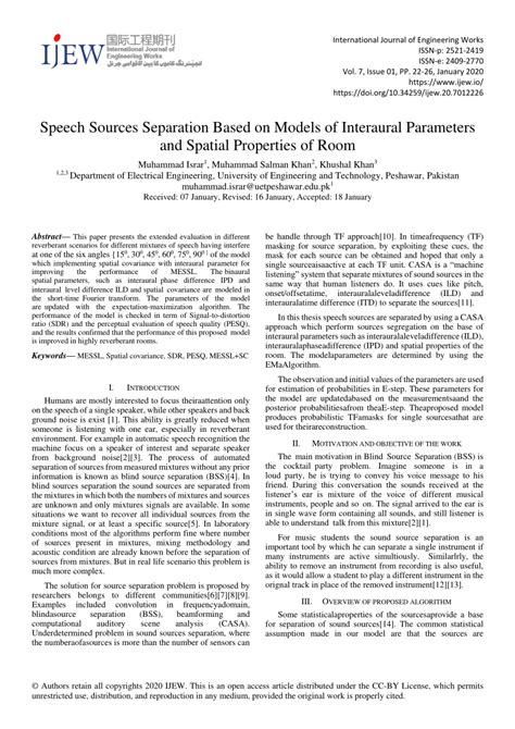 Pdf Speech Sources Separation Based On Models Of Interaural Parameters And Spatial Properties
