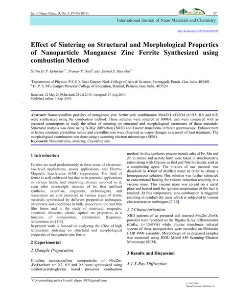 Pdf Effect Of Sintering On Structural And Morphological Properties Of Nanoparticle Manganese
