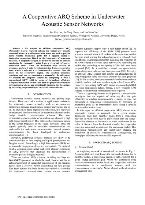 Pdf A Cooperative Arq Scheme In Underwater Acoustic Sensor Networks