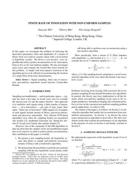 finite rate of innovation with non uniform samples the chinese