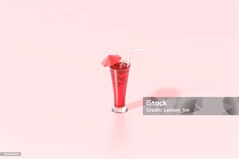 시원한 음료와 열대 개념 배경에 빨간 칵테일 음료와 여름 다과 3d 렌더링 3차원 형태에 대한 스톡 사진 및 기타 이미지 3차원 형태 칵테일 디지털 생성 이미지