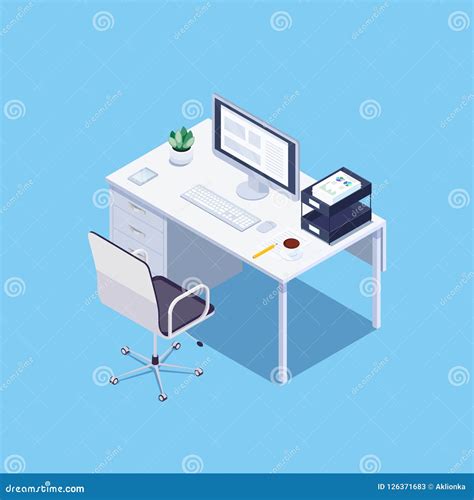 Isometric Concept Of Office Workplace Stock Vector Illustration Of Armchair Design 126371683