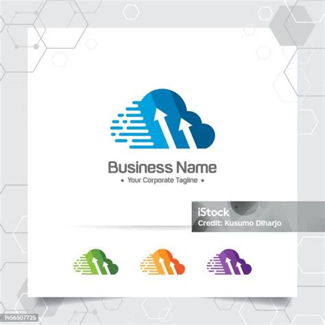 Cloud Hosting Logo Vector Design With Concept Of Digital And Data