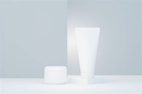 모형을 위한 빈 화장품 스킨케어 제품 또는 포장의 3d 렌더링 뷰티 비누와 스파 컨셉 피부 건강을 위한 로션 오일 수분 브랜딩을위한 프리미엄 및 고급 디자인 0명에 대한