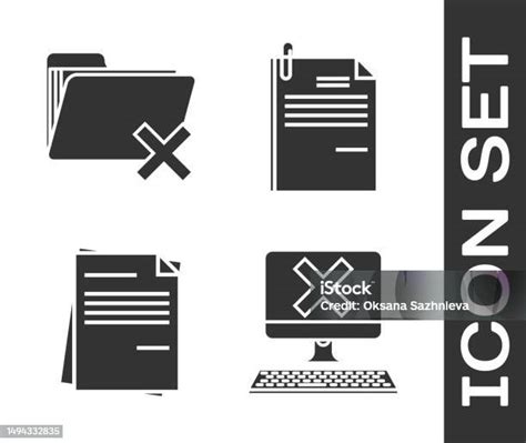 키보드와 X 표시 폴더 삭제 파일 문서 및 파일 문서 및 종이 클립 아이콘으로 컴퓨터를 설정합니다 벡터 0명에 대한 스톡 벡터 아트 및 기타 이미지 Istock