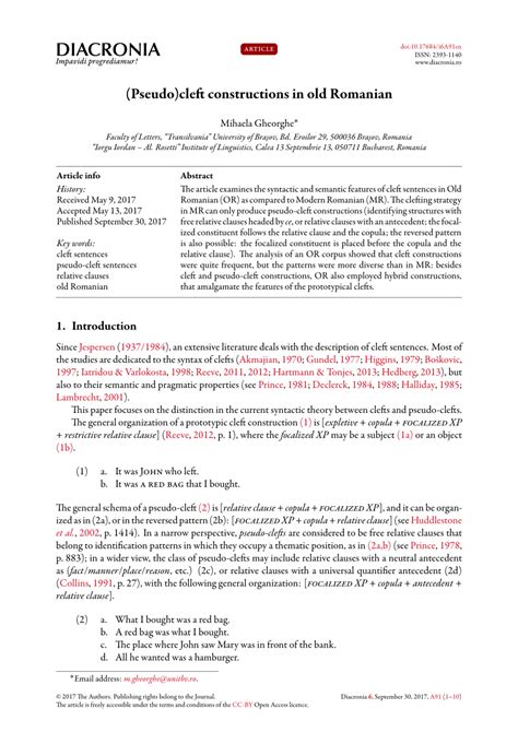 Pdf Pseudocleft Constructions In Old Romanian