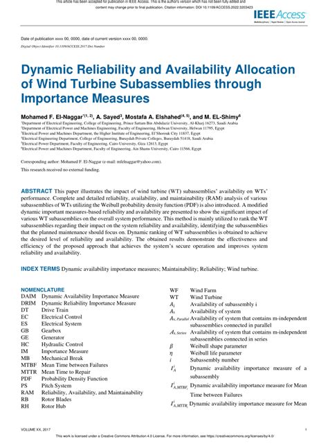 pdf dynamic reliability and availability allocation of wind turbine