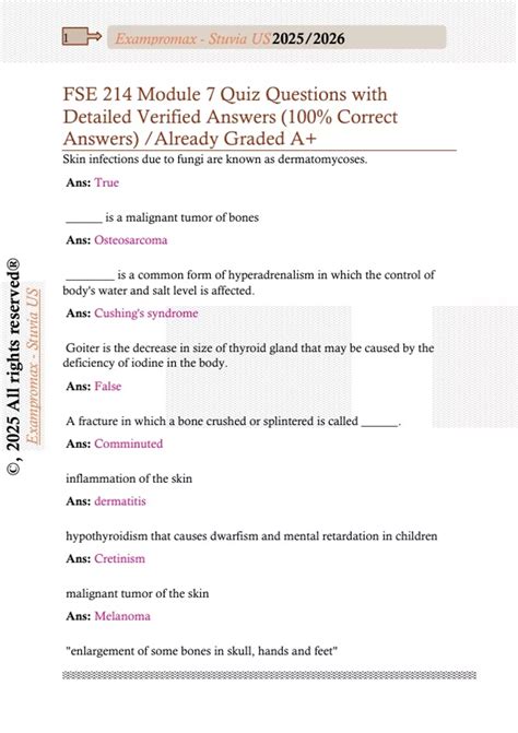 Fse 214 Module 7 Quiz Questions With Detailed Verified Answers 100 Correct Answers Already