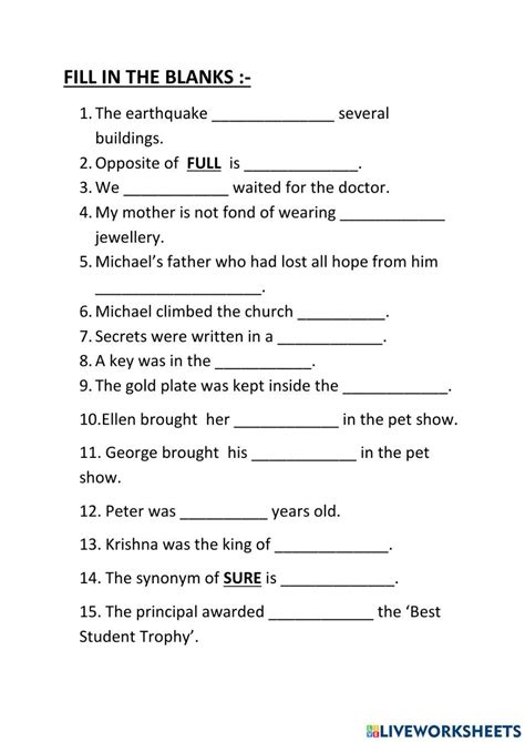 Fill In The Blanks Interactive Worksheet For Grade 3 Worksheets Library