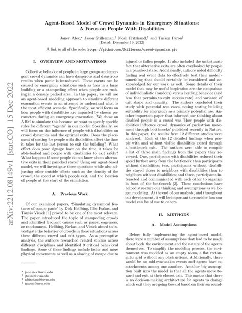 Agent Based Model Of Crowd Dynamics In Emergency Situations A Focus On People With Disabilities