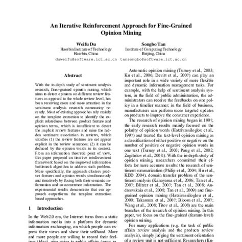 An Iterative Reinforcement Approach For Fine Grained Opinion Mining Acl Anthology
