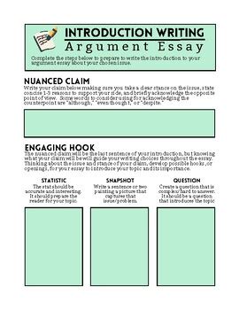 Argumentative Essay Introduction By Hunter Chapman TPT