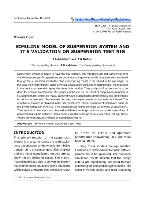 Pdf Simulink Model Of Suspension System And Its · Pdf File814 Int J