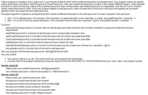 Solved Write A Program To Validate A Users Password A User
