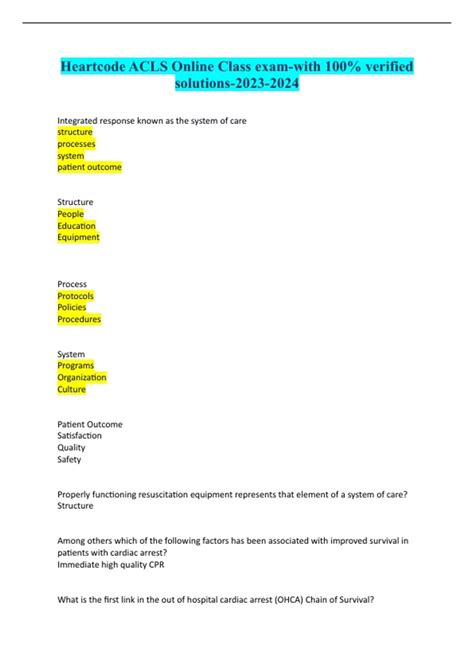Heartcode Acls Online Class Exam With 100 Verified Solutions Heartcode Acls Stuvia Us