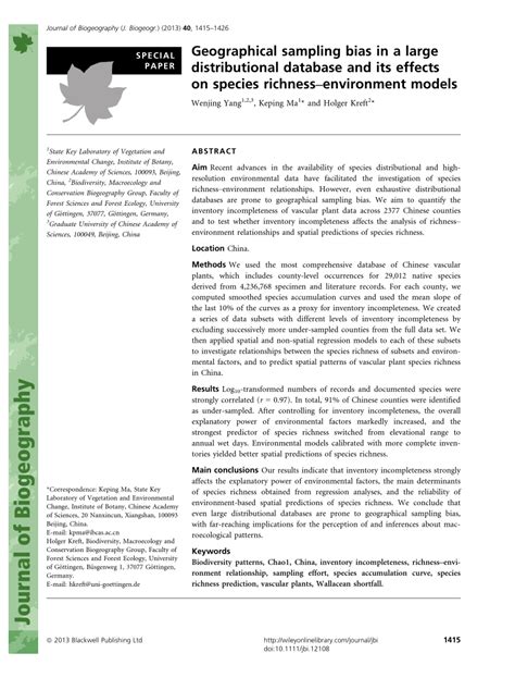 Pdf Geographical Sampling Bias In A Large Distributional Database And Its Effects On Species