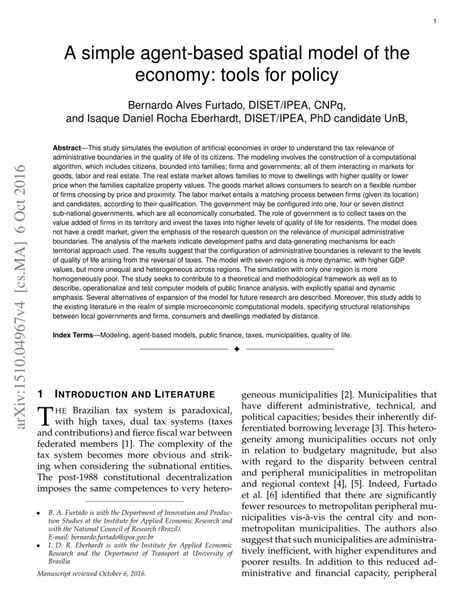 Pdf A Simple Agent Based Spatial Model Of The Economy Tools For Policy