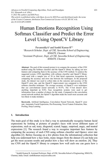 Pdf Human Emotions Recognition Using Softmax Classifier And Predict The Error Level Using