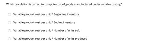 Solved Which Is The Correct Formula To Calculate Product