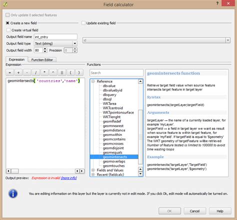 using field calculator in qgis to return name of country from different