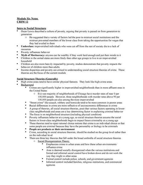 Module Six Notes Module Six Notes CRIM 12 Intro To Social Structure Oscar Lewis Described A