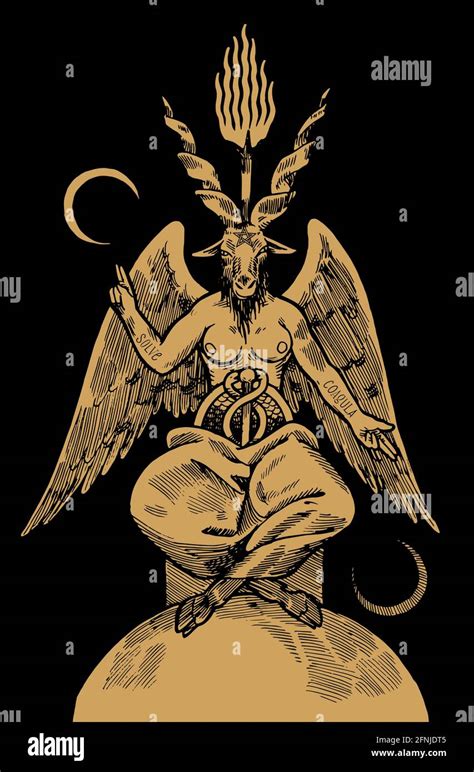 Goat Headed Demon Baphomet With Torch On Top Of His Head And Big Black