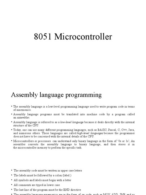8051 Microcontroller Pdf Assembly Language Central Processing Unit