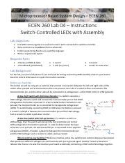 ECEN 260 Lab 04 Switch Controlled LEDs With Assembly Course Hero
