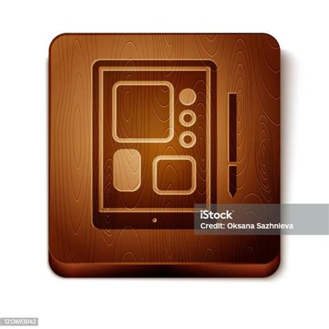 갈색 그래픽 태블릿 아이콘 흰색 배경에 격리 나무 사각형 버튼입니다 벡터 일러스트레이션 개념에 대한 스톡 벡터 아트 및 기타 이미지 개념 그래픽 사용자 인터페이스