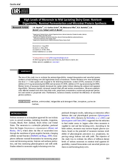 Pdf High Levels Of Monensin To Mid Lactating Dairy Cows Nutrient Digestibility Ruminal
