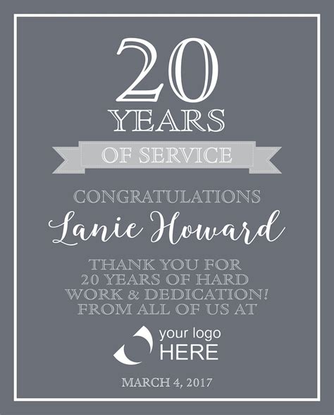 20 Year Work Anniversary Print 20th Work Anniversary Digital Print
