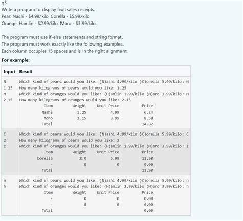Solved Q Write A Program To Display Fruit Sales Receipts Chegg