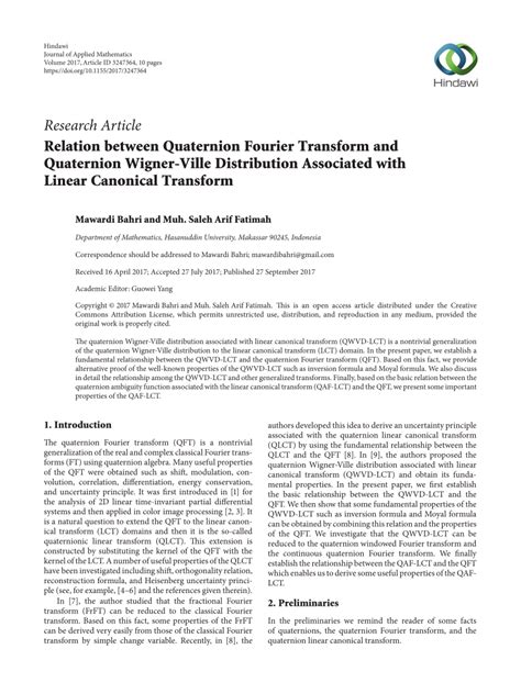 pdf relation between quaternion fourier transform and quaternion