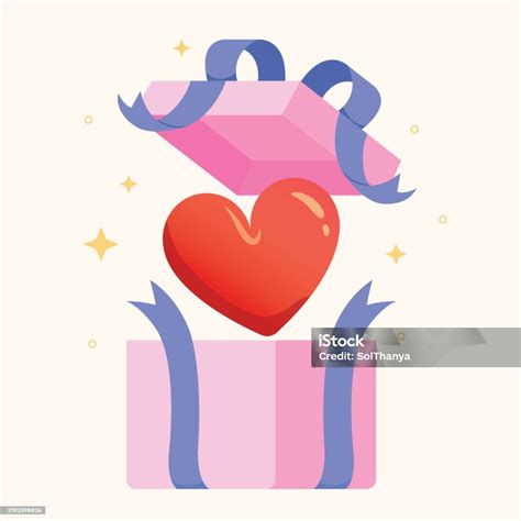 선물과 함께 하트의 그림 선물 상자 안에 빨간 하트와 함께 해피 발렌타인 데이 Ribbon Cutting에 대한 스톡 벡터 아트 및 기타 이미지 Ribbon