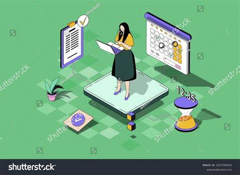 3d 아이소메트릭 디자인의 시간 관리 웹 스톡 일러스트 2223709341 Shutterstock