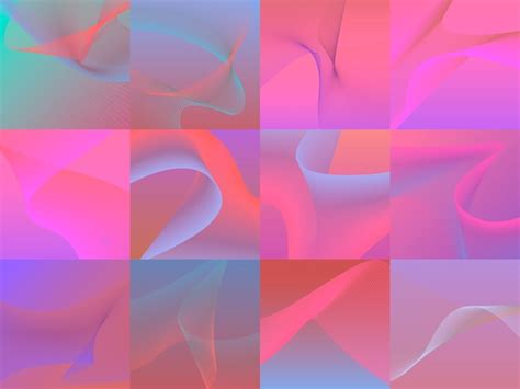 다채로운 활기찬 3d 웨이브 그래픽 세트 무료 벡터